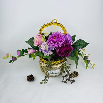 China The manufacturer's new imitation European-style peony combination hydrangea fabric bouquet for home wedding, horn-shaped flower arrangement and wall hanging for sale