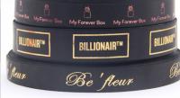 China Manufacturer's 2cm black gift ribbon with rose gold foil packaging, printed with letters and logo, flat foil foil foil for sale