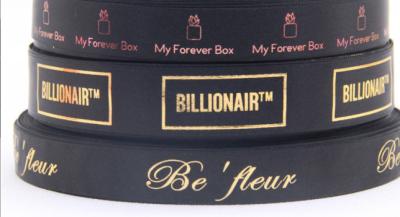 China Manufacturer's 2cm black gift ribbon with rose gold foil packaging, printed with letters and logo, flat foil foil foil for sale