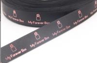 China Manufacturer's 2cm black gift ribbon with rose gold foil packaging, printed with letters and logo, flat foil foil foil for sale