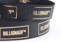 China Manufacturer's 2cm black gift ribbon with rose gold foil packaging, printed with letters and logo, flat foil foil foil for sale