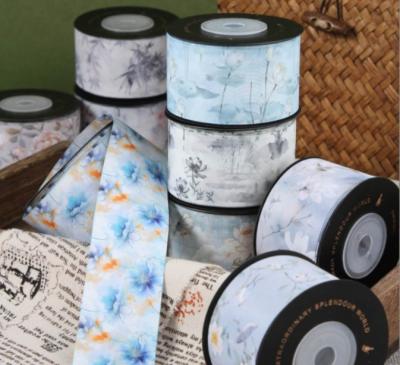 China National Style Gentleman Series Bird Song Flower Fragrance Flower Printing Ribbon DIY Bow Clothing Hair Accessories Packaging Ribbon for sale