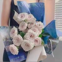 China New Qixi Festival flower bouquet wrapping paper, a popular blue series of paper, Valentine's Day oil-painted style flower wrapping paper for sale