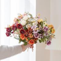 China Rose beads, small bouquets, single artificial flowers, artificial flowers, green plants, living room silk flowers, decorative flowers, ornaments and flowers for sale