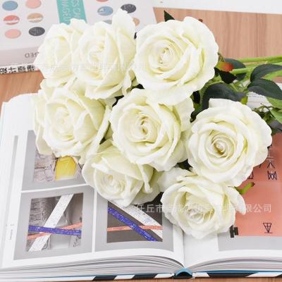 China Simulated rose bouquet, silk flower, plastic flower, fake flower, single branch living room decoration, dried flower, dining table decoration, wedding red flower art for sale