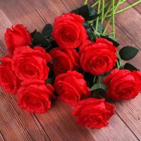 China Simulated rose bouquet, silk flower, plastic flower, fake flower, single branch living room decoration, dried flower, dining table decoration, wedding red flower art for sale