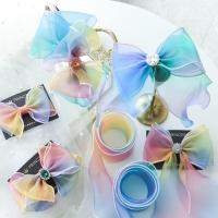 China Korean imported rainbow grilled edge fungus rolled edge yarn handmade DIY jewelry hair clip bow ribbon children's headwear for sale