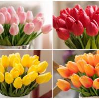 China In stock, we offer high-end tulip bouquets, PU artificial flower ornaments, tulip artificial flowers for home decoration, and silk flower imitations for sale
