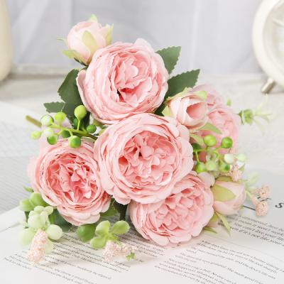 China 5 small rose artificial flowers, Korean-style bouquet, Persian and foreign peony artificial flowers, home wedding roses for sale