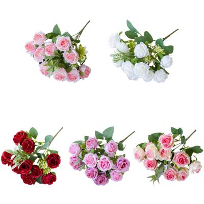 China 10 small roses arranged for weddings, small flower bouquets, hotel home decor ornaments, silk flower simulation flowers, artificial fake flowers for sale