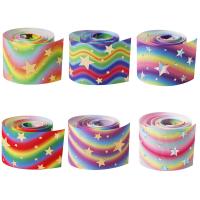 China Meisida ribbon 3.8cm thread ribbon hot gold and silver star rainbow gradient color ribbon wholesale for sale