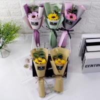 China Cross border hot selling sunflower eucalyptus single bouquet, Teacher's Day gift, teacher soap flower, Valentine's Day promotion bouquet for sale