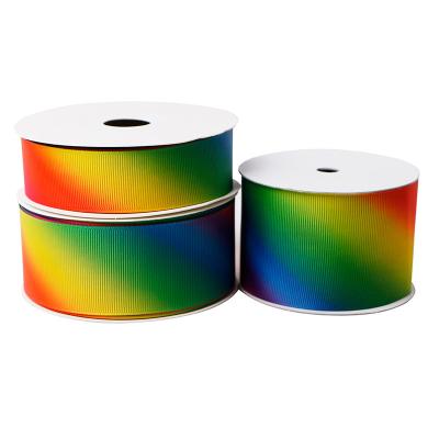 China Meisida ribbon heat transfer printing thread belt gradient color rainbow ribbon customized polyester ribbed ribbon wholesale for sale