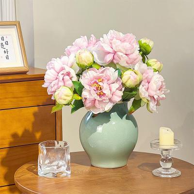 China High-end peony and peony artificial flowers, Chinese-style living room decorative flowers, dining table flower arrangement ornaments, peony artificial flower bouquets for sale
