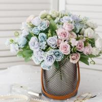 China 10 Nordic Spring Roses Simulated Flower Bouquet Plastic Fake Flowers Home Wedding Decoration Floral Arrangement Silk Flowers for sale
