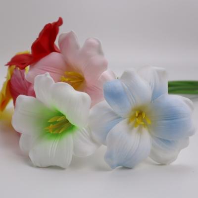 China Simulation opening leafless tulip PU touch Brownie artificial flower bouquet single flower European-style home decoration photography for sale