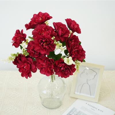 China 5 peony and chrysanthemum artificial silk flowers, peony artificial flowers, hand-held bouquets, wedding flower arrangements, table decoration flower ornaments for sale