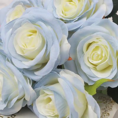 China Ice blue rose simulation flower vase, living room decoration, bouquet arrangement, rose simulation flower bouquet, high-end simulation flower for sale