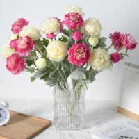 China Simulated High-end 3-head Plush Thousand Pose Lotus Flower, Ocean Peony, Simulated Flower, Home Wedding Decoration, High-end Fake Bouquet for sale