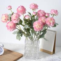 China Simulated High-end 3-head Plush Thousand Pose Lotus Flower, Ocean Peony, Simulated Flower, Home Wedding Decoration, High-end Fake Bouquet for sale
