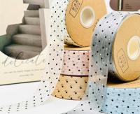 China Gift Wrapping Ribbon Roll 4cm with Dots Flocking and Tree Wrinkles Ideal for Flower Packaging and Headwear Accessories for sale