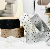 China Gift Wrapping Ribbon Roll 4cm with Dots Flocking and Tree Wrinkles Ideal for Flower Packaging and Headwear Accessories for sale