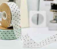 China Gift Wrapping Ribbon Roll 4cm with Dots Flocking and Tree Wrinkles Ideal for Flower Packaging and Headwear Accessories for sale