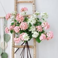 China Home Decoration 3-Head Wooden Embroidered Ball Simulation Flower Soft Wedding Flower Wall Ceiling Decor Multiple Color for sale