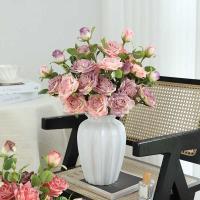 China Bionic charred rose, artificial flower, high-end living room and dining table flower, bouquet decoration, artificial flower, rose, wedding bouquet for sale