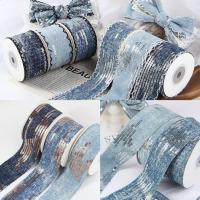China Handmade Bows Sequins Straight Cut Edges Denim Webbing Color Fastness Hair Accessories DIY Materials Clothing Accessories Straps 4cm/10m for sale