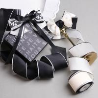 China 100m High Tenacity Shiny Black and White Border Snow Textile Belt DIY Bow Hair Accessories for Flower Shop Packaging Gift Box for sale