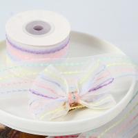 China 4cm/10m Four Color Striped Bubble Transparent Gauze Ribbon Hair Accessory Eco-friendly Material for DIY Bow Bouquet Packaging for sale