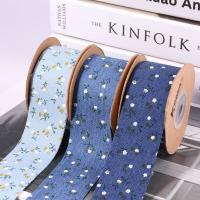 China 2.5cm Bud Edge/straight Edge Single-sided Small Floral Imitation Denim Ribbon Flower Gift Box Packaging DIY Bow Headband Color Fastness for sale