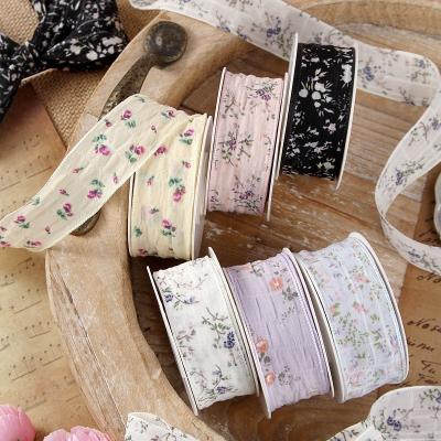 China Hair Accessories Usage Polyester Printed Floral Edging Headband for DIY Bow Ribbon Straw Hat Gift Box Packaging Straps for sale