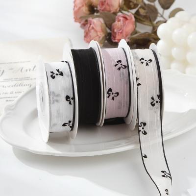 China Polyester Butterfly Print Snow Ribbon Hair Accessories Eco-Friendly DIY Bow Flower Gift Box Packaging for sale