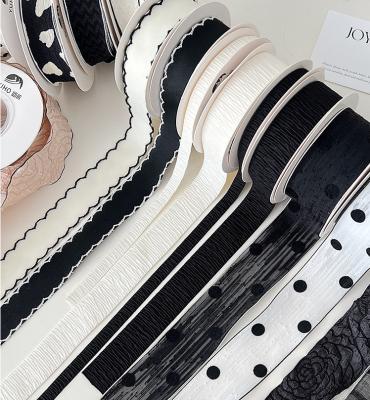 China Polyester Black and White Series Ribbon Flower Bouquet Strap for Hair Accessories DIY Handmade Bow for sale