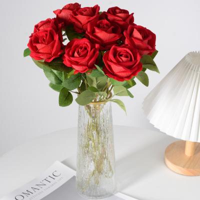 China Simulated velvet rose, fake flower, wedding home decoration, Valentine's Day, artificial bouquet with tactile feel for sale