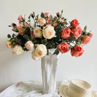 China Rose simulation fake flower dining table, coffee table decoration bouquet, high-end feeling, charred edge European artificial flower decoration, living room silk flower for sale