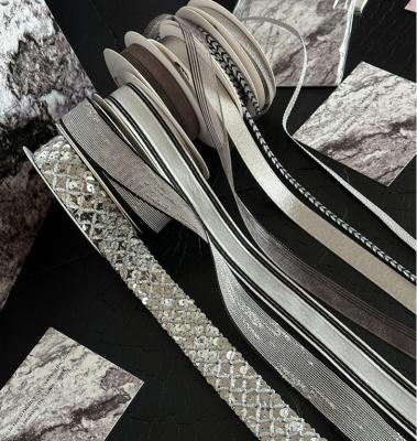 China Qixi Black Silver Series Ribbon Flower Bouquet 1.6cm Polyester Perfect for DIY Handmade Floral Materials for sale