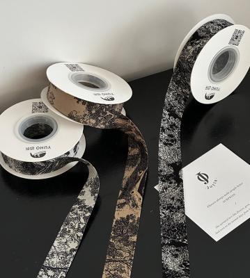 China French 2.5cm Ink Printed Ribbon Flower Bouquet Tie Gift Bow DIY Floral Materials for sale