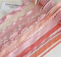 China Soft Peach Series Ribbon Flower Bouquet Strap 2024 Valentine's Day Baking DIY Handmade Floral Weaving Ribbon 2.5cm Usage for sale