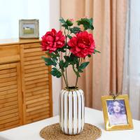 China Simulated Peony Flower Wedding Chinese Red housewarming Decoration Living Room Plastic Ornament Peony Flower Simulated Flower for sale