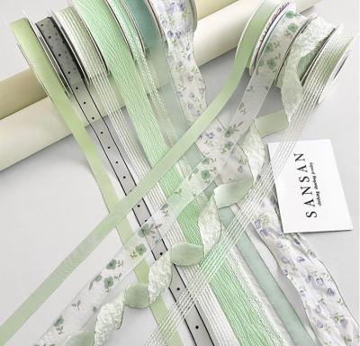 China 1cm Washable Mint Manbo Ribbon Flower Bouquet Float Handmade Floral Design DIY Gift Cake Pack Decorative Strap for sale