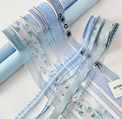 China Man-Made Blue Ocean Dream Seeking Series Ribbon Flower Bouquet Packaging Ribbon Floral Decoration Material Batch Handcrafted DIY for sale