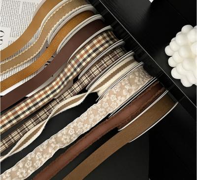 China Man-Made Autumn/Winter Maillard Series Ribbon Flower Gift Strap Bouquet DIY Ribbon Floral Arrangement Gift Packaging Tape Brown/Customized Colors for sale