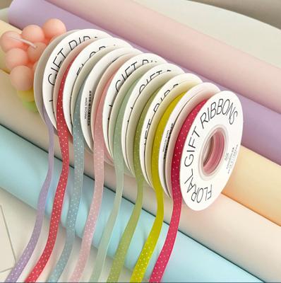 China Polyester Double Sided Polka Dot Ribbon 1cm/18m Perfect for Handmade DIY Packaging Flower Bouquet and Bow Decoration for sale