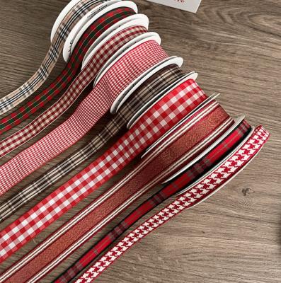 China British Style Tie Christmas Plaid Ribbon Flower Bouquet Eco-friendly Fabric Tape Handmade Floral DIY Gift Packaging Materials for sale