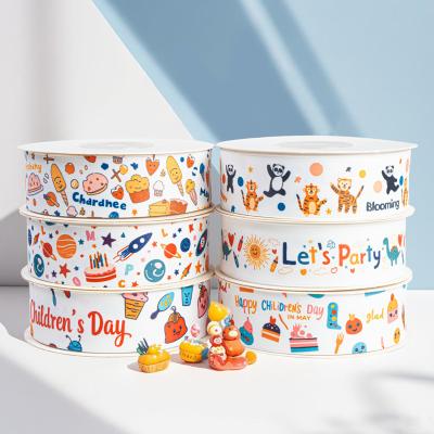 China DIY Crafts High Tenacity Children's Day Ribbon Birthday Cake Cartoon Ribbon Baking Gift Strap Ribbon Hand Gesture Decoration for sale