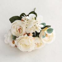 China Simulated European style small handle bouquet of roses, fake flowers, living room home decoration, simulated bouquet of 6 hydrangeas, hibiscus roses for sale