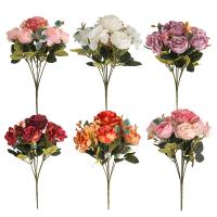 China Simulated European style small handle bouquet of roses, fake flowers, living room home decoration, simulated bouquet of 6 hydrangeas, hibiscus roses for sale